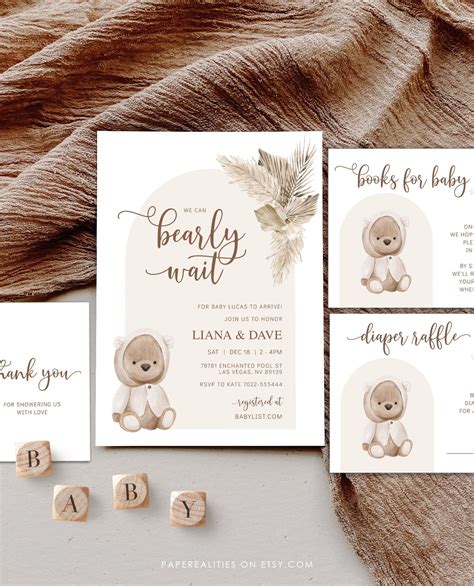 Brown Teddy Bear Baby Shower Invitation Template Gender Neutral Baby