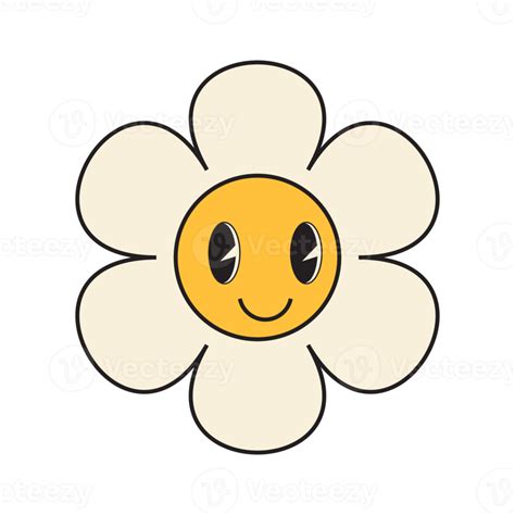 Groovy Flower Cartoon Characters Funny Happy Daisy With Eyes And Smile