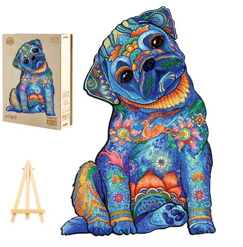 PUZZLE DREWNIANE DLA DOROSŁYCH DUŻE 300 ELEMENTÓW MOPS W DREWNIANYM