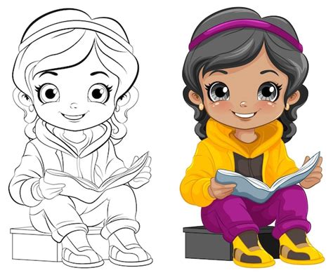 Livre De Lecture De Dessin Anim De Fille Isol Et Son Contour De