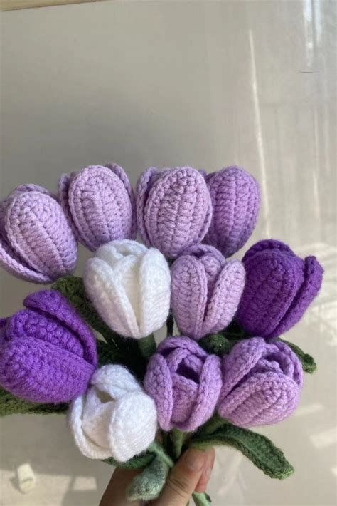 Pretty Crochet Purple Tulip Design Flower Bouquet For Sale Haken