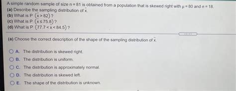solved a simple random sample size n 81 is obtained from a
