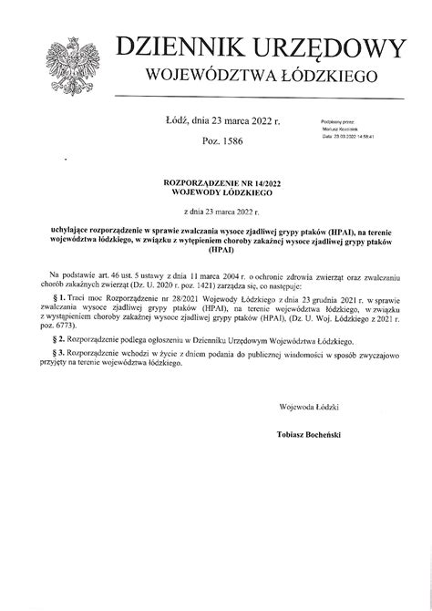 Rozporządzenie Nr 14 2022 Wojewody Łódzkiego z dnia 23 marca 2022 r