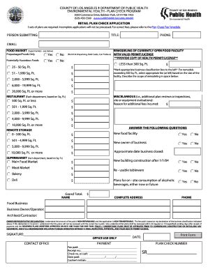 Fillable Online Publichealth Lacounty Retail Plan Check Application