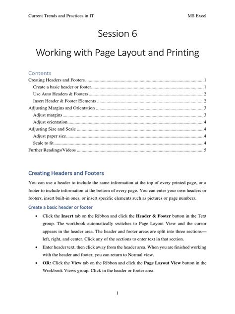excel 6 handouts pdf page layout microsoft excel