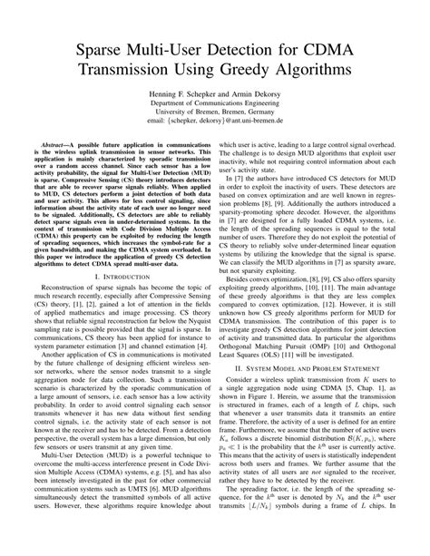 pdf sparse multi user detection for cdma transmission using greedy algorithms