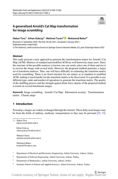 a generalized arnold s cat map transformation for image scrambling request pdf