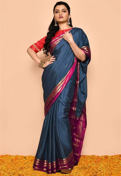 Buy Mysore Pure Crepe Silk Saree In Dusty Blue Online SHU1444 Utsav