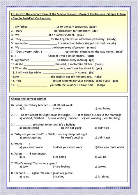 English Grammar Tenses Worksheets For Class 4