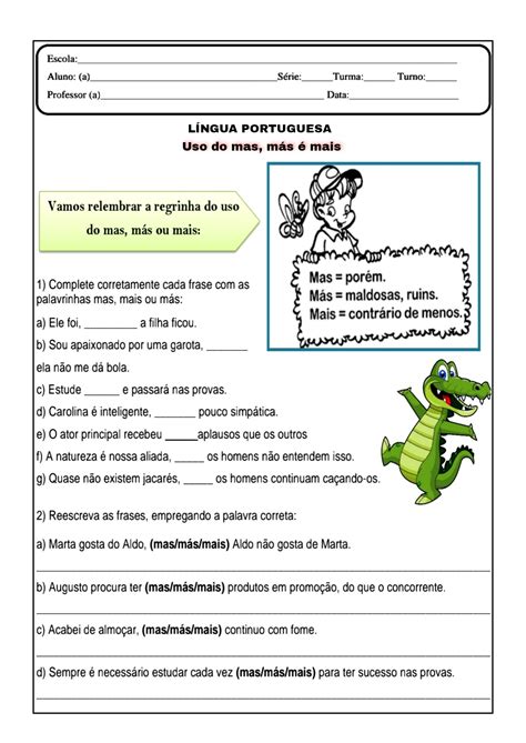Língua Portuguesa mas más e mais Atividade de língua portuguesa para