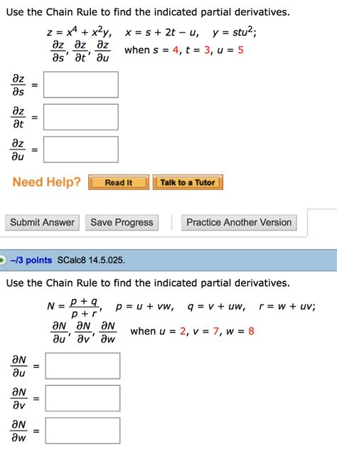 solved use the chain rule to find the indicated partial