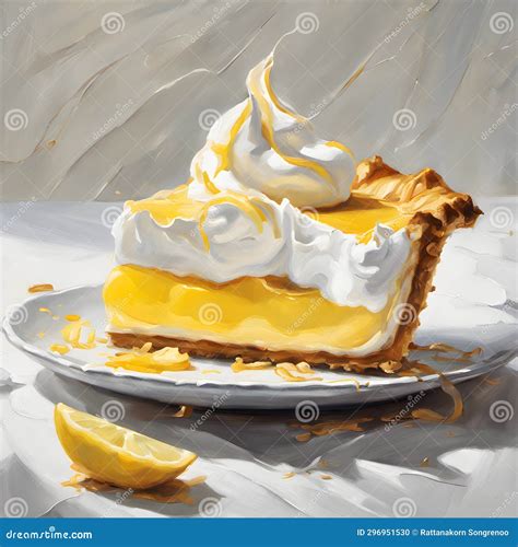 Watercolor Piece Of Lemon Cream Pie Cheese Cake With Whipped Cream Illustration Stock