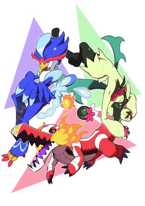 Meowscarada Skeledirge Quaquaval And Fire Bird Pokemon Drawn By