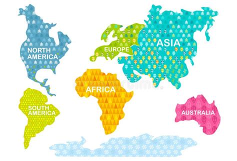 Mapa De Mundo Dos Continentes Colorido Ilustra O Do Vetor