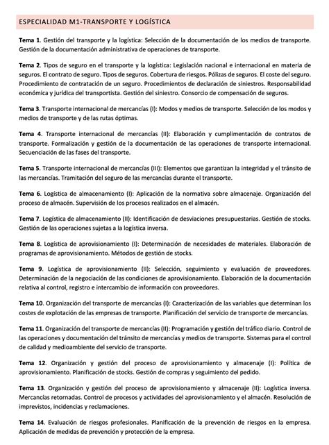 Temario M1 TRANSPORTE Y LOGÍSTICA Test Temarios de Oposición
