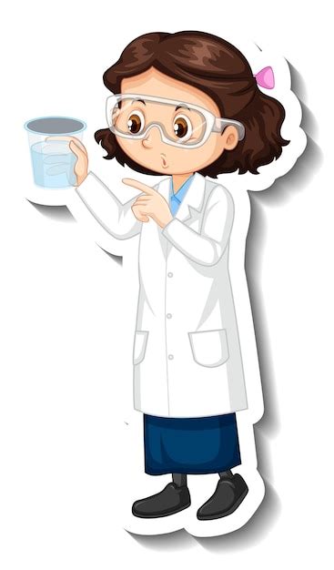 Personaje de dibujos animados de niña científica con objeto de