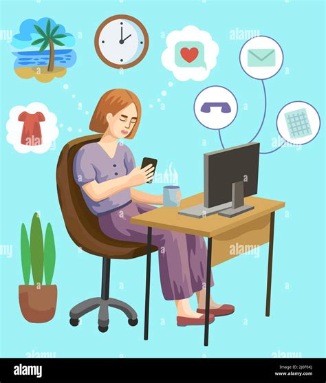 Joven hermosa mujer en la oficina soñando y procrastinando en lugar de