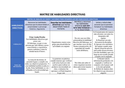 Grupo 02 Matriz DE Habildades Directivas MATRIZ DE HABILDADES