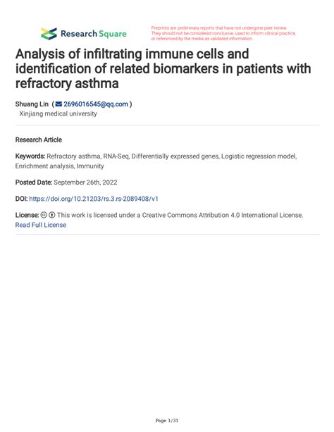 Pdf Analysis Of Infiltrating Immune Cells And Identification Of