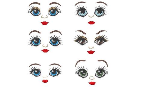 Dolls Pretty Faces 6 Types Big Set For Your Soft Toy Machine Embroidery Designs Complete Faces