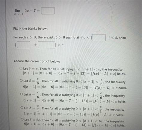 solved find limx→−16x−7 then use the ε−δ definition to