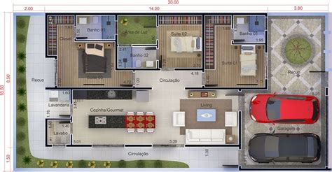 Planta de casa térrea 3 suítes Projetos de Casas Modelos de