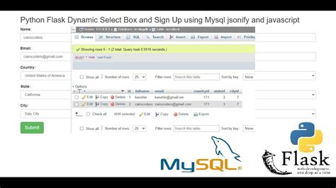 Python Flask Dynamic Select Box And Sign Up Using Mysql Jsonify And Javascript Youtube