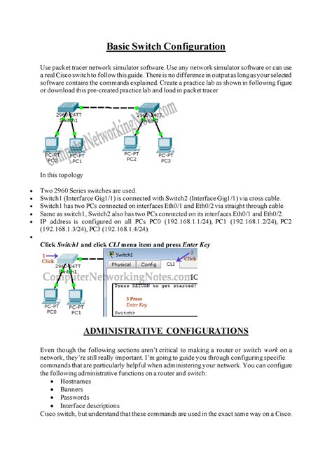 Part 4 Basic Switch Configuration Basic Switch Configuration Use
