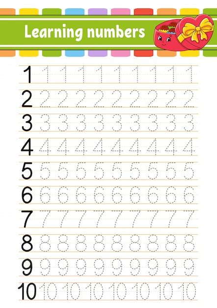 Rastrear e escrever prática de caligrafia aprendendo números para