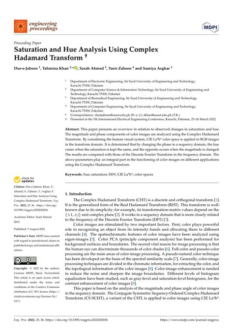 pdf saturation and hue analysis using complex hadamard transform