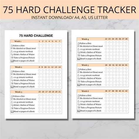 Printable 75 Hard Challenge Tracker