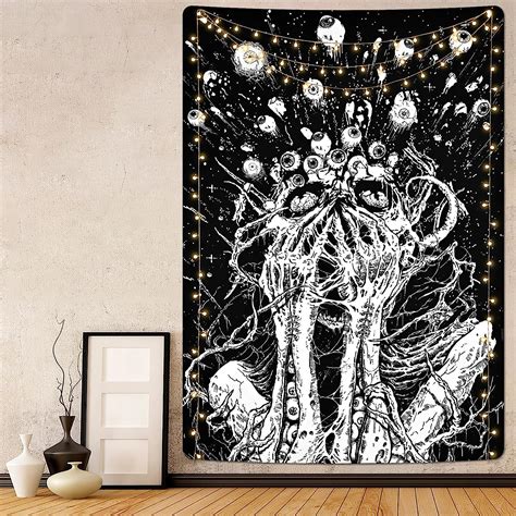 Uspring Skull Tapestry Trippy Eyes Tapestry Black And White Skeleton