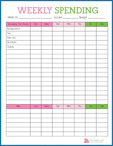 Printable Weekly Budget Template Yardzik
