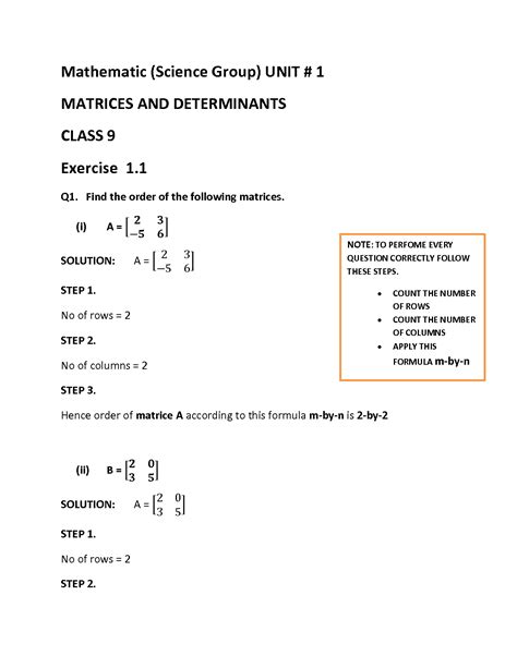 solution matrices order of matrices equal matrices exercise 1 1