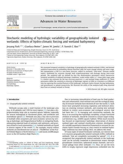 pdf stochastic modeling of hydrologic variability of geographically isolated wetlands effects