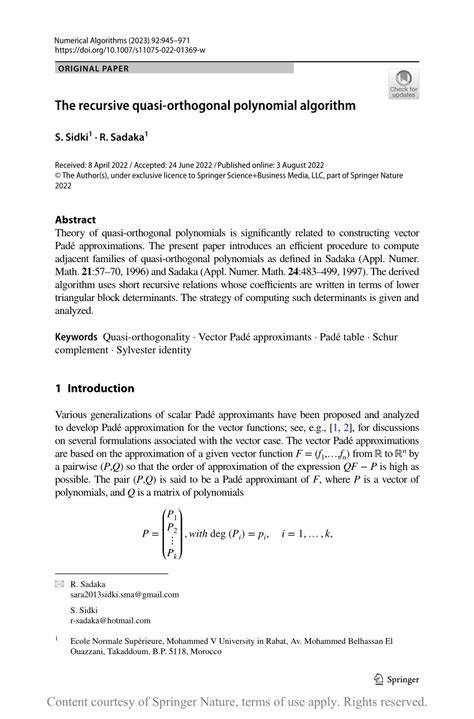 the recursive quasi orthogonal polynomial algorithm