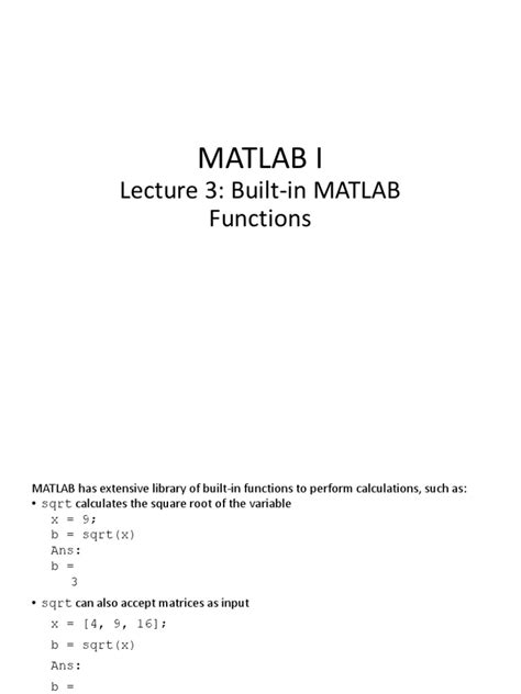matlab lecture 3 built in matlab functions pdf matlab matrix mathematics