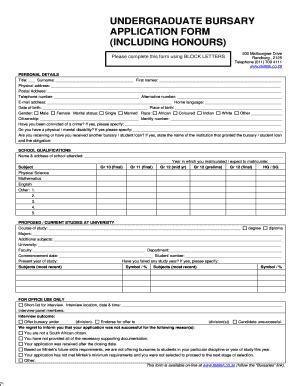 Bursary Application Form Fill Online Printable Fillable Blank