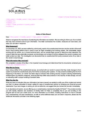 Fillable Online Oag Ca Notice Of Data Security Incident Breach Dear