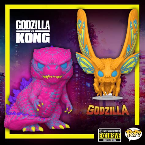 Entertainment Earth Exclusive Black Light Godzilla Mothra Funko Pop