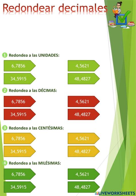 Ficha de Redondear números decimales Decimal Numeros decimales