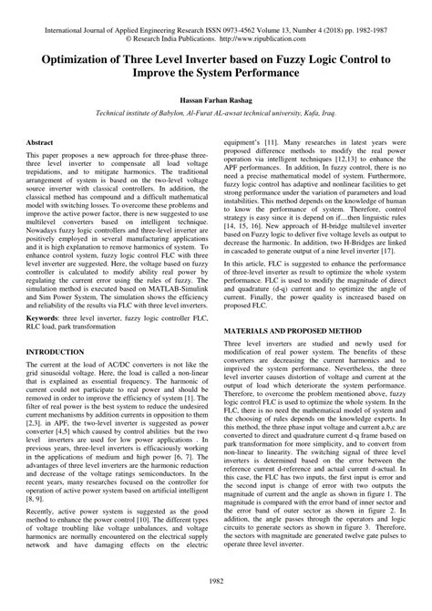pdf optimization of three level inverter based on fuzzy logic control to improve the system