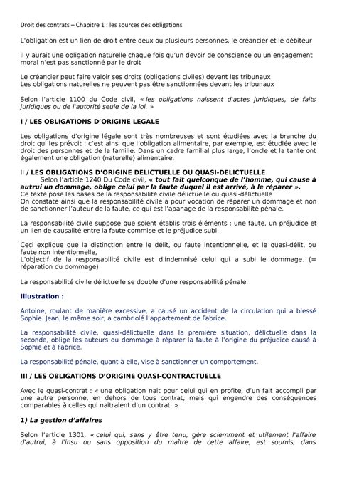 Chapitre 1 Droit Des Contrats Chapitre 1 Les Sources Des