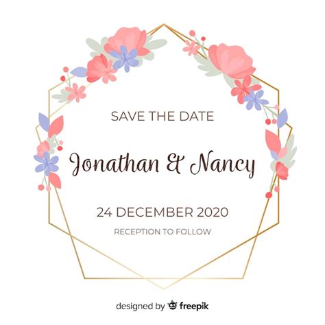 Invitación de boda con marco floral dorado Vector Gratis