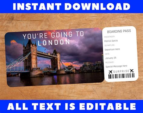 Printable London Boarding Pass Template Surprise Fake Airplane Airline