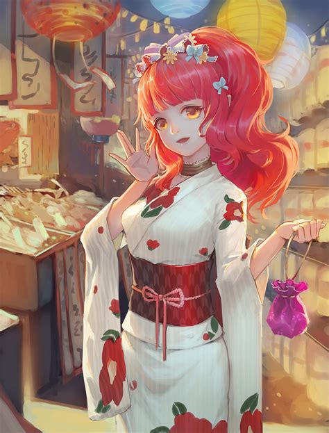 Wallpaper Pretty Anime Girl Redhead Kimono Anime Wallpapers From Jorik Images From Fonwall