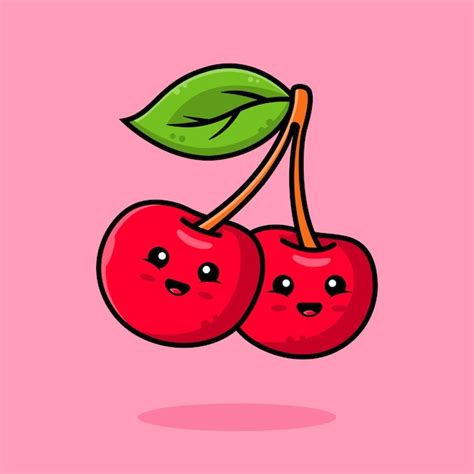 Ilustración de icono de dibujos animados lindo cereza sonriente
