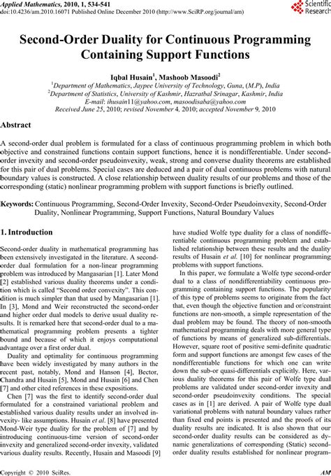 second order duality for continuous programming containing support functions