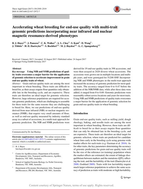accelerating wheat breeding for end use quality with multi trait genomic predictions