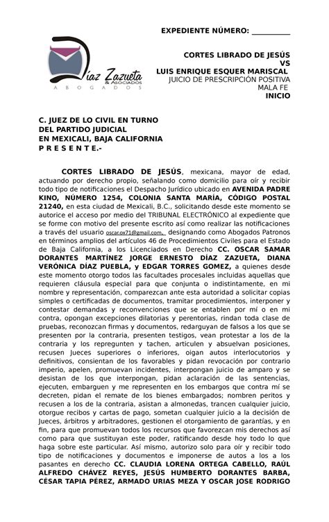 Demanda Prescripción Positiva C Cortes Librado DE Jesús EXPEDIENTE
